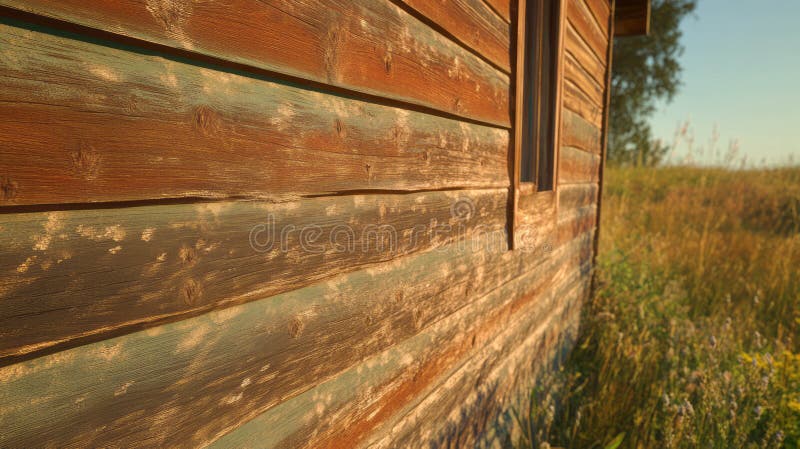 Rustic Cabin Exterior with Weathered Wood Texture Surrounded by Nature ...
