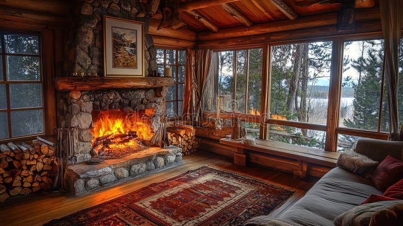 A Rustic Cabin Firewood Stack Ready for a Cozy Evening by the Hearth ...