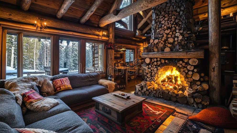A Rustic Cabin Firewood Stack Ready for a Cozy Evening by the Hearth ...