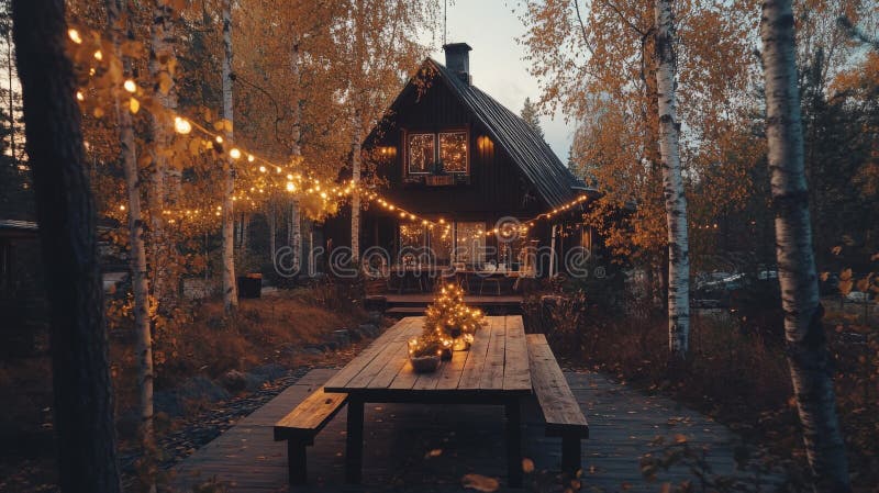 Romantic Cabin Porch Dusk String Lights Stock Photos - Free & Royalty ...
