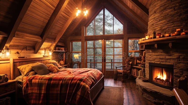 A Rustic Cabin-inspired Room with a Cozy Fireplace and Log Cabin Walls ...