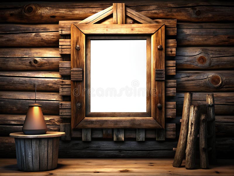 Rustic Cabin Mockup: Wood Wall Frame Template for Cozy Interior Design Stock Illustration ...