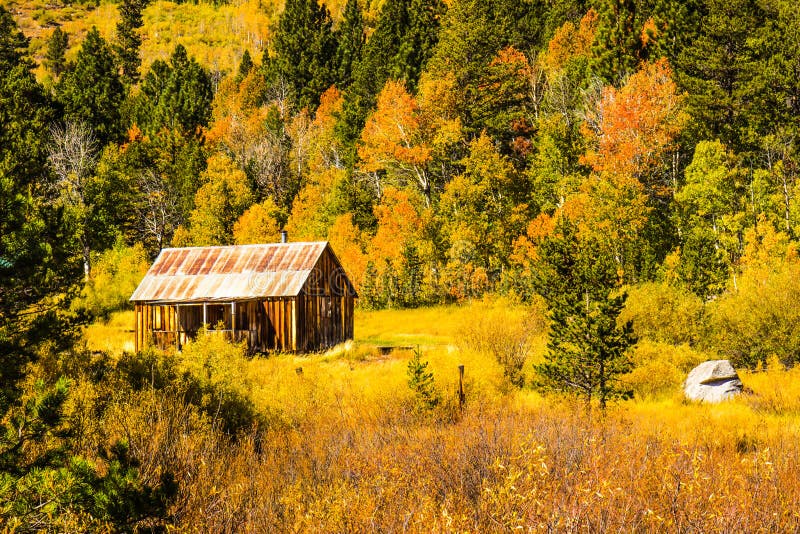 Rustic Cabin in Mountains during Fall Change Stock Image - Image of ...