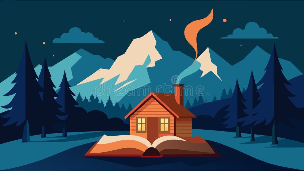 A Rustic Cabin in the Mountains the only Source of Light Coming from a Flickering Fireplace and ...