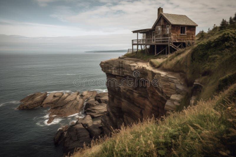 Rustic Cabin Perched on the Edge of a Cliff, with Sweeping Views of ...