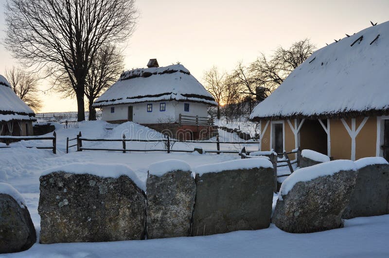 Rustic cabin stock image. Image of rocks, snowdrifts - 65880943