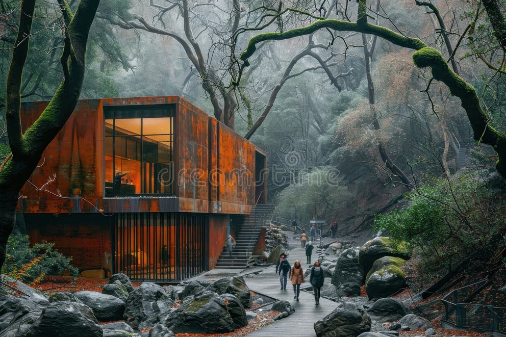 A Rustic Cabin with a Stone Walkway Leading To it Stock Image - Image ...
