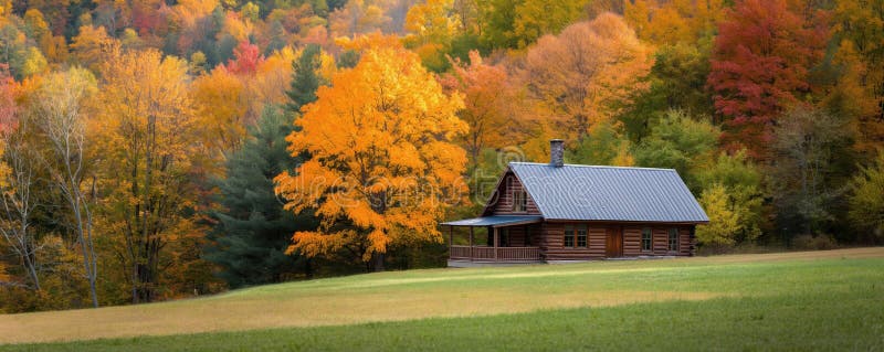 A Rustic Cabin Surrounded by Fall Foliage, Peaceful Retreat, Autumn ...
