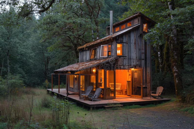A Rustic Cabin Surrounded by Trees in the Middle of a Dense Forest, an ...