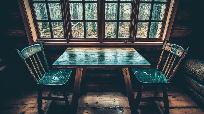 Rustic Cabin Table, Forest View, Quiet Interior, Waiting Stock Image ...