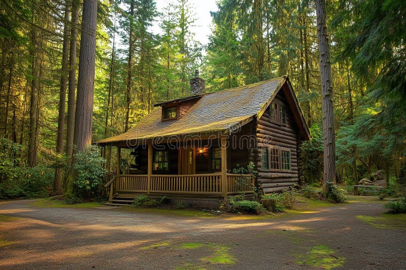Rustic Cabin in the Woods Surrounded by Tall, Towering Trees ...
