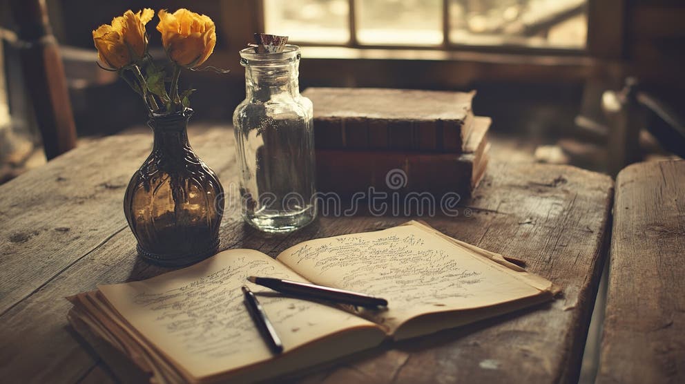 Rustic Cabin Writing Journal Flowers Books Stock Photo - Image of ...