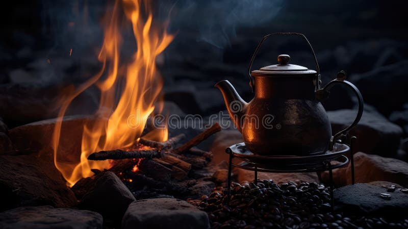 Rustic campfire coffee stock illustration. Illustration of campfire ...