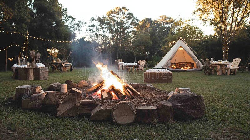 A Rustic Camping Party with a Bonfire, Marshmallows, and a Tent Setup ...