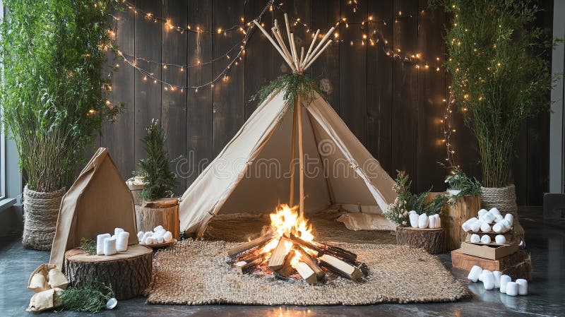 A Rustic Camping Party with a Bonfire, Marshmallows, and a Tent Setup ...