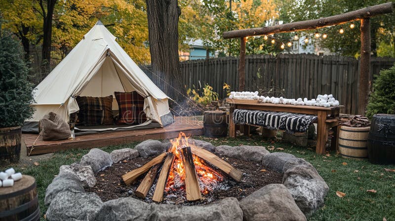 A Rustic Camping Party with a Bonfire, Marshmallows, and a Tent Setup ...