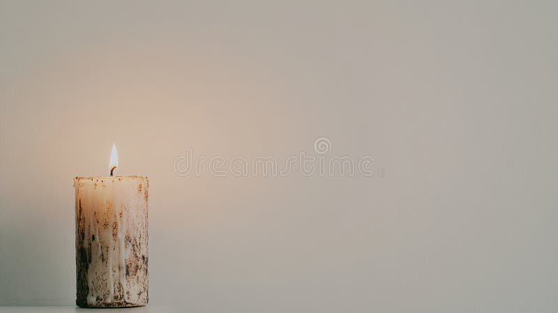 A Rustic Candle Featuring a Unique White Bark-like Texture is Lit and ...