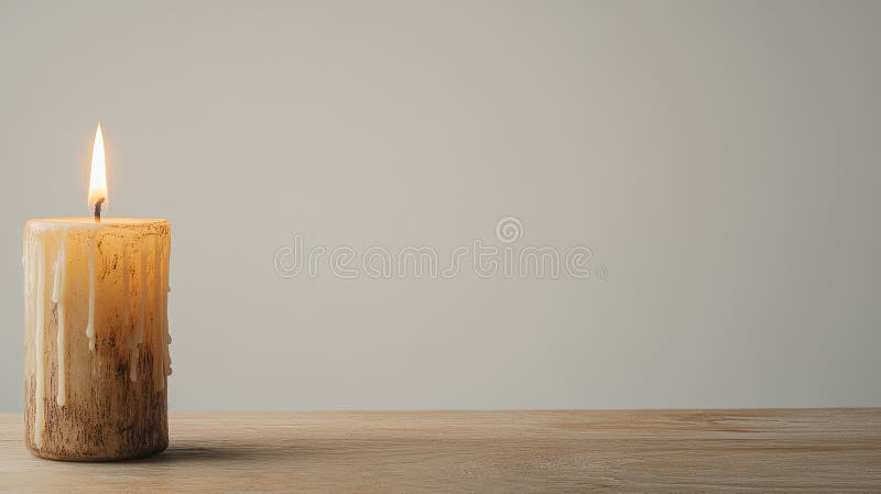 A Rustic Candle Featuring a Unique White Bark-like Texture is Lit and ...