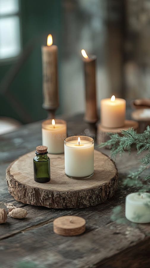 A Rustic Candle-making Station with Handmade Candles and Essential ...