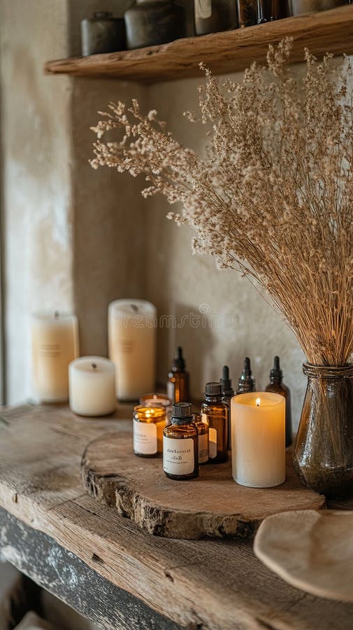 A Rustic Candle-making Station with Handmade Candles and Essential ...