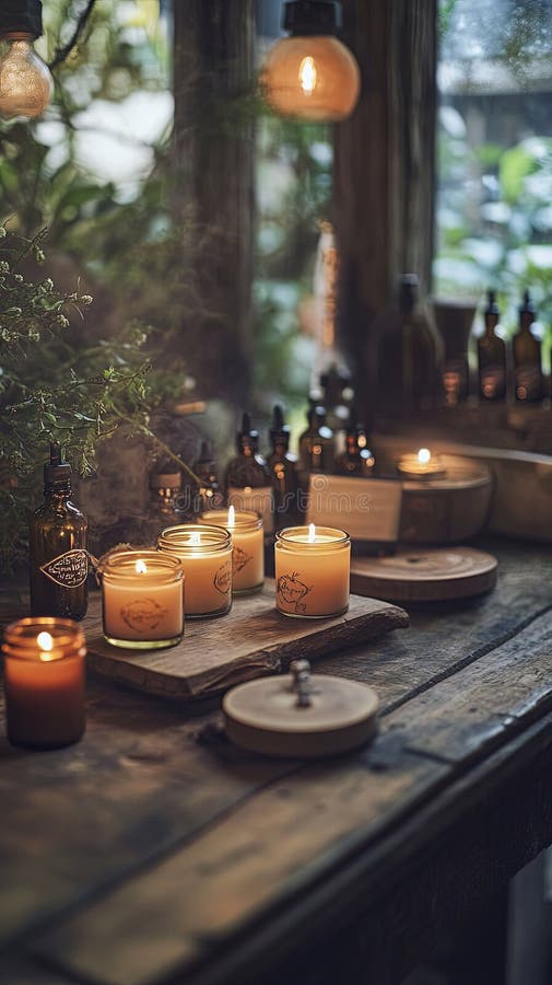 A Rustic Candle-making Station with Handmade Candles and Essential ...