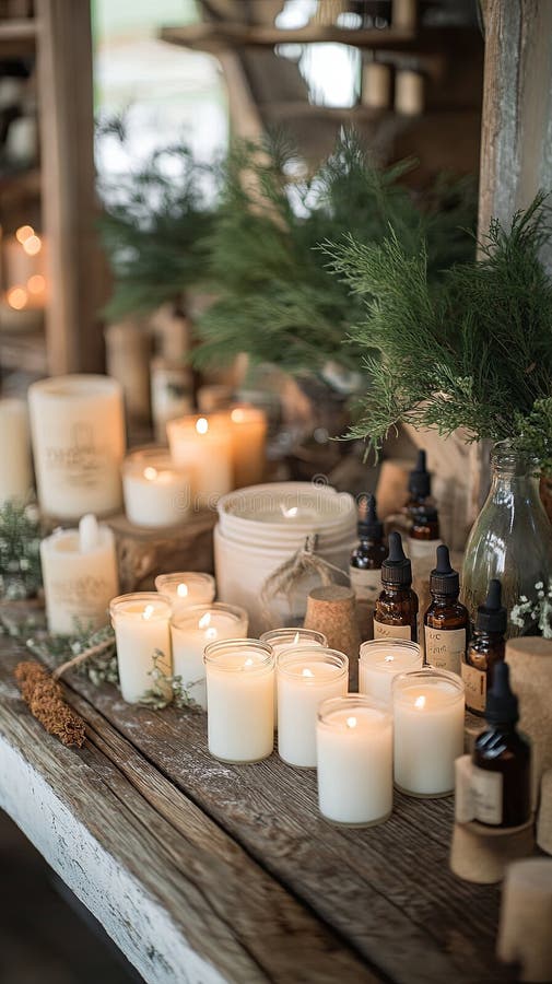 A Rustic Candle-making Station with Handmade Candles and Essential ...