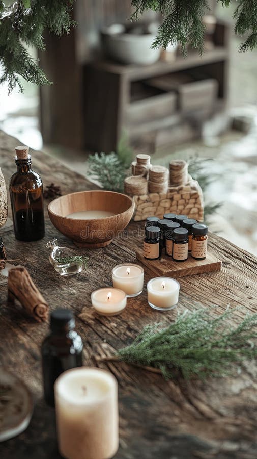 A Rustic Candle-making Station with Handmade Candles and Essential ...
