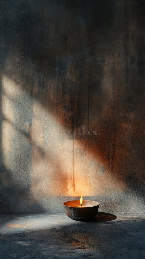 Rustic Candlelight Casting Shadow on Textured Wall Stock Image - Image ...
