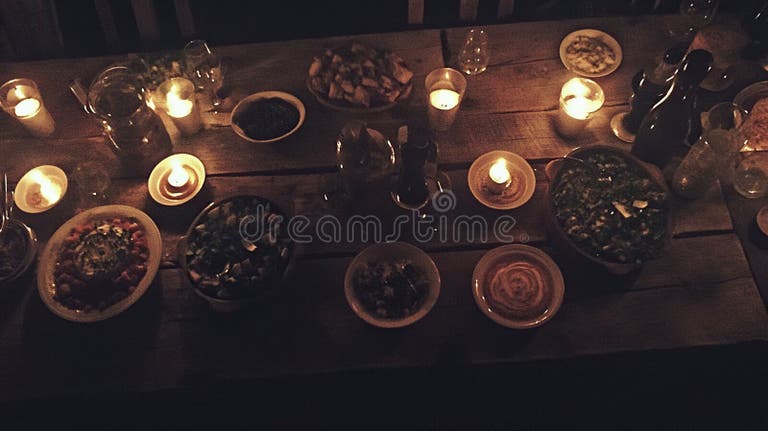 Rustic Candlelit Dinner Party, Long Table, Outdoors, Food Stock Photo ...