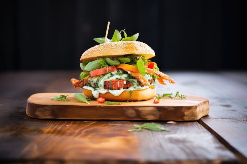 Rustic Caprese Sandwich on a Board with Basil Leaves Stock Image ...