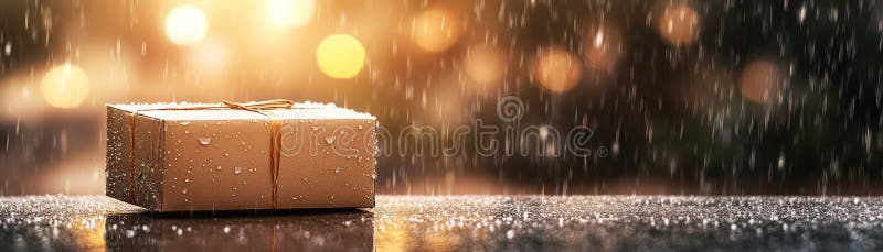 A Rustic Cardboard Box Resting in the Rain, Illuminated by Soft Bokeh ...