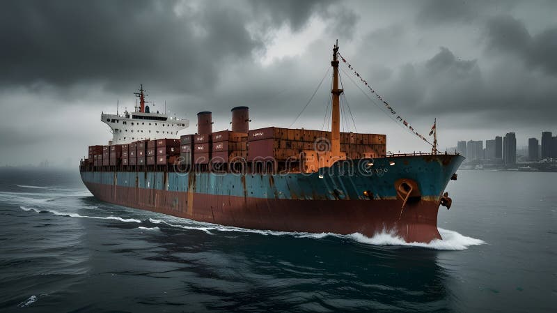 Rustic Cargo Container Transport Ship Vessel Stock Illustration ...