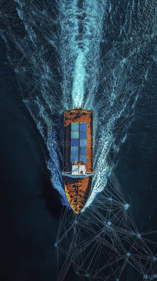 Rustic Cargo Vessel Spreads a Digital Wake Pattern Stock Illustration ...
