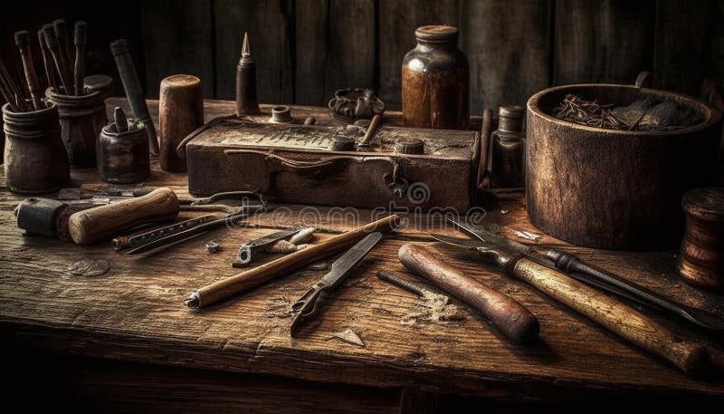 Rustic Carpenter Workshop Old Fashioned Tools, Antique Equipment ...