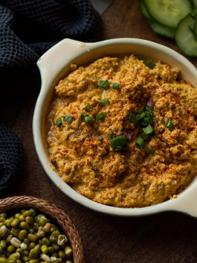 Rustic Carrot Hummus on Wooden Board Stock Image - Image of healthy ...