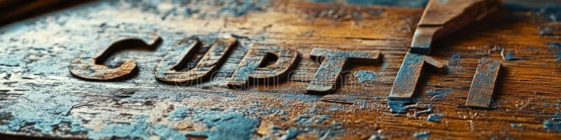 Rustic Carved Wood Text and Weathered Finish and Ancient Concept Stock ...