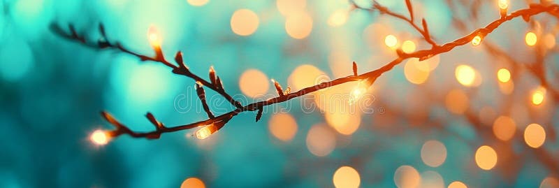 Rustic Celebration Decorative String Lights Adorn a Branch with a ...