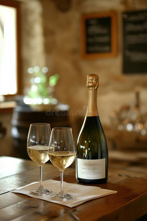 Rustic Celebration Setting with Champagne Bottle and Glasses in Cozy ...