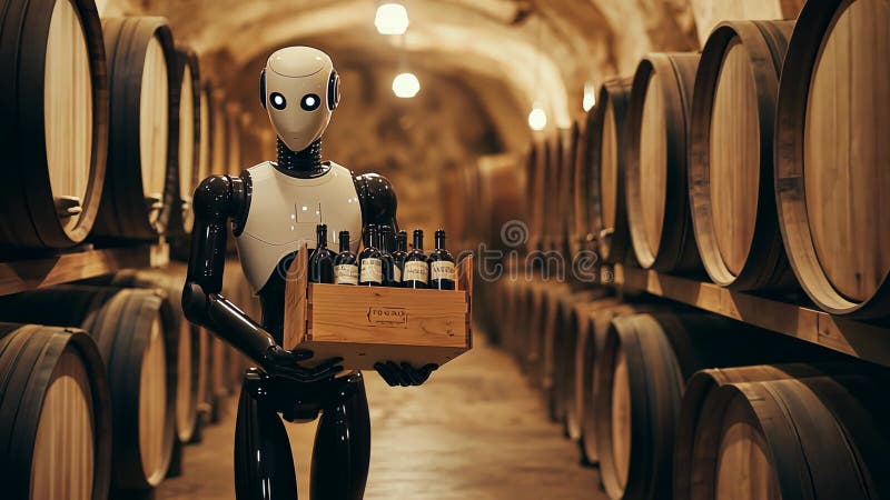 A Futuristic Robot Bartender Operating Smoothly in a Wine Cellar Stock ...
