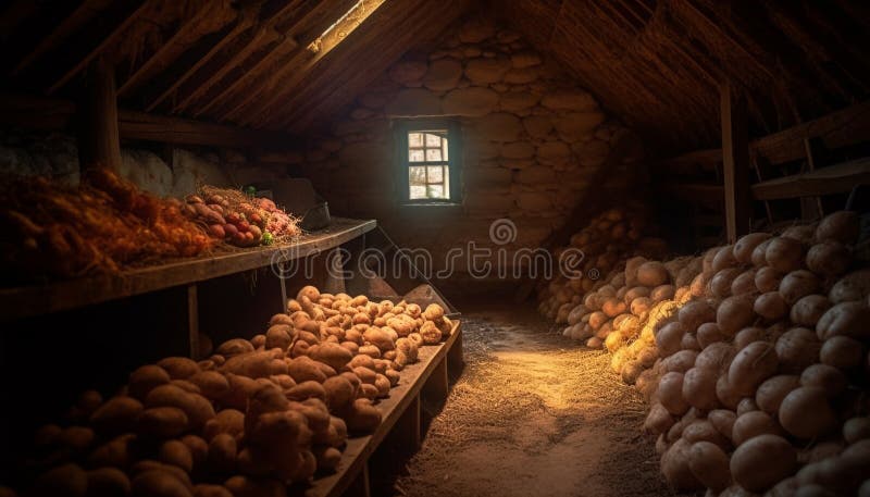 Rustic Cellar Stores Fresh Organic Pumpkin Harvest Generated by AI ...