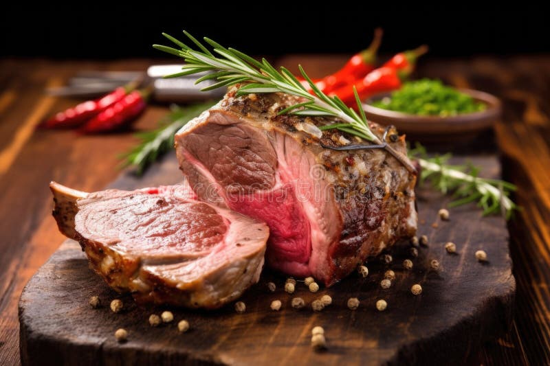 Rustic Center Cut of a Lamb Seasoned with Rosemary and Garlic Stock ...