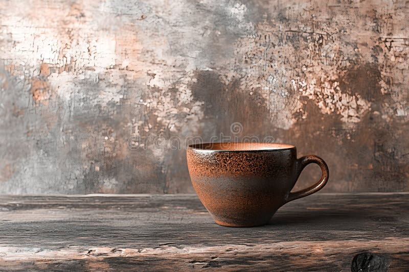 Rustic Ceramic Cup on a Weathered Wooden Surface with a Textured ...
