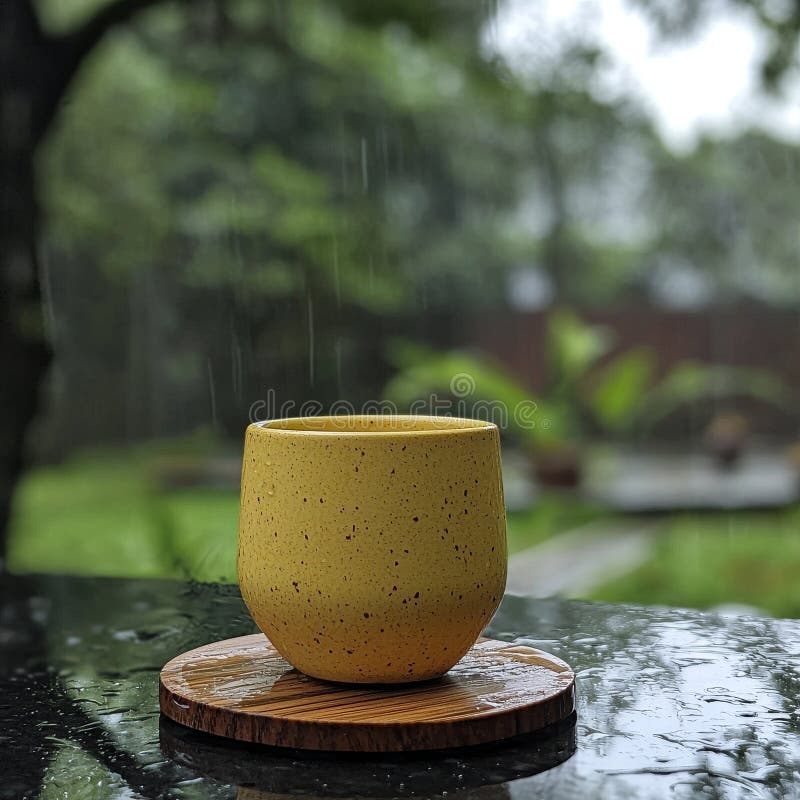 Rustic Ceramic Cup on a Wet Wooden Table Stock Image - Image of rustic ...