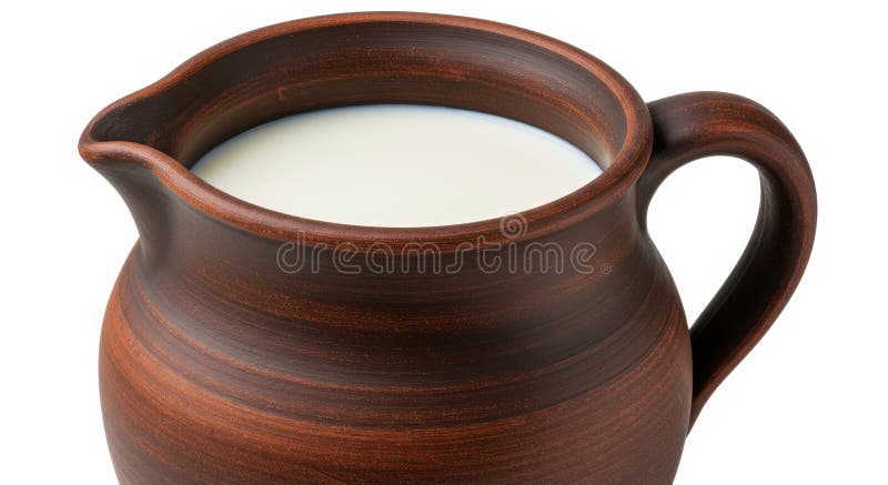 Rustic Ceramic Pitcher Filled with Fresh Milk on White Background Stock ...