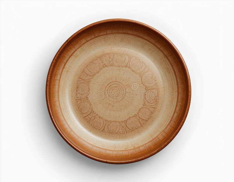 Rustic Ceramic Plate with Textured Pattern on White Background Stock ...