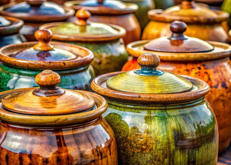 Rustic Ceramic Storage Jars with Wooden Lids Charming Worms Eye View of ...