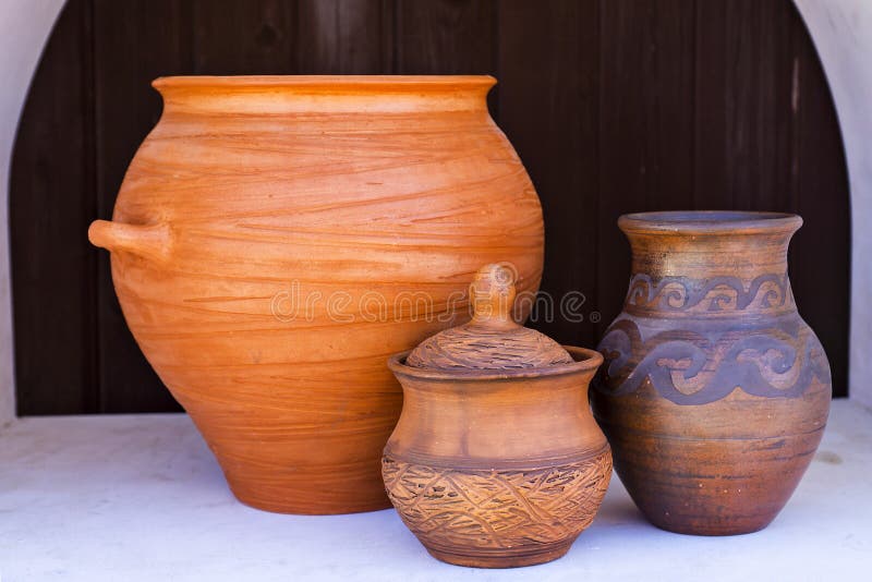 Rustic Ceramic Ware on the Shelf Stock Image - Image of handmade ...