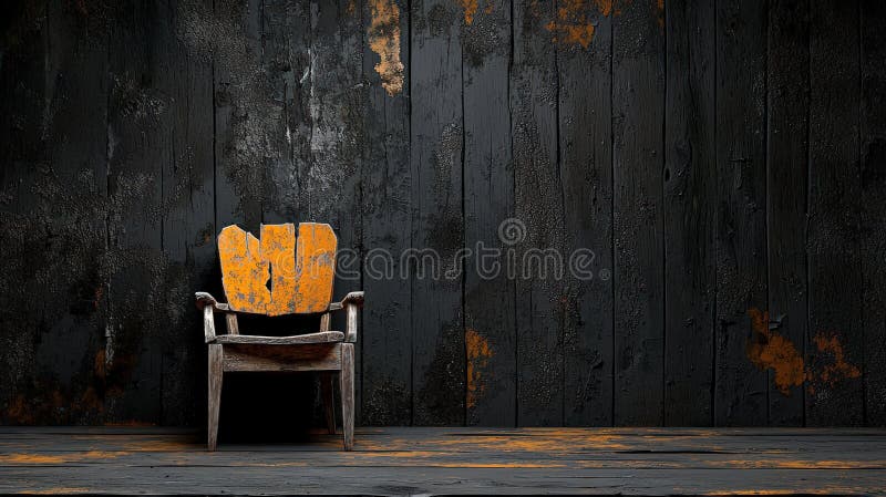 Rustic Chair Against a Weathered Black Wall Creating a Vintage ...