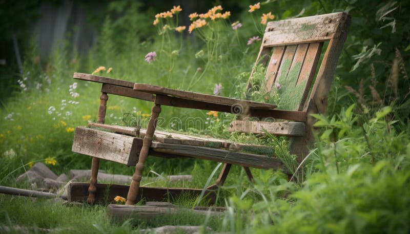Rustic Chair in Meadow Surrounded by Nature Generated by AI Stock Photo ...