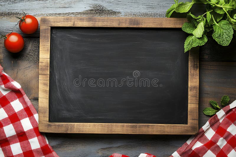 Rustic Chalkboard Background with Picnic Cloth for Menu or Recipe ...